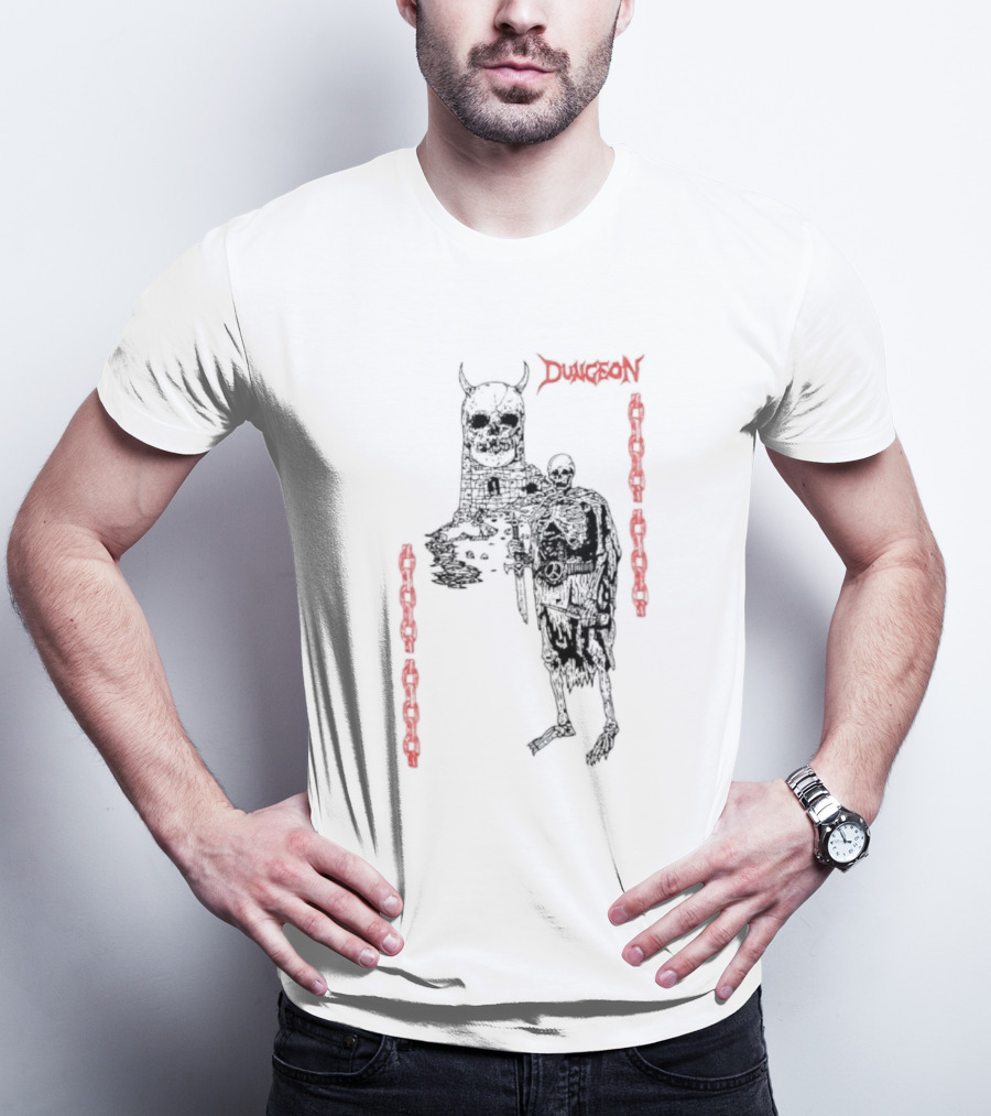 Dungeon Skeleton Warrior Heavy Metal Band Red Chains T-Shirt