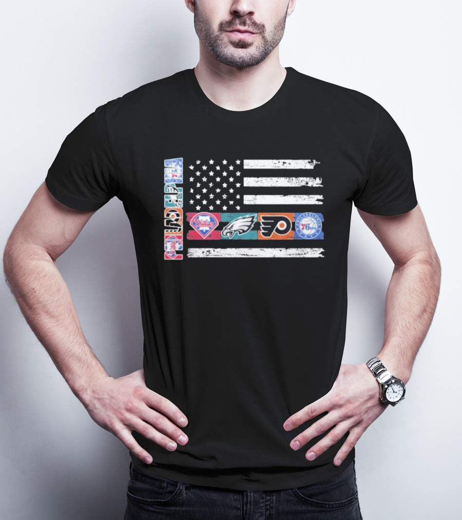 Philadelphia Sports Teams 250th Anniversary USA Flag Phillies Eagles Flyers 76ers T-Shirt