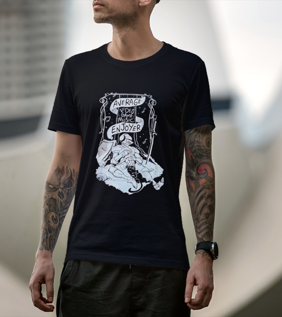Average Video Game Music Enjoyer Knight Resting Under Stars With Cat T-Shirt