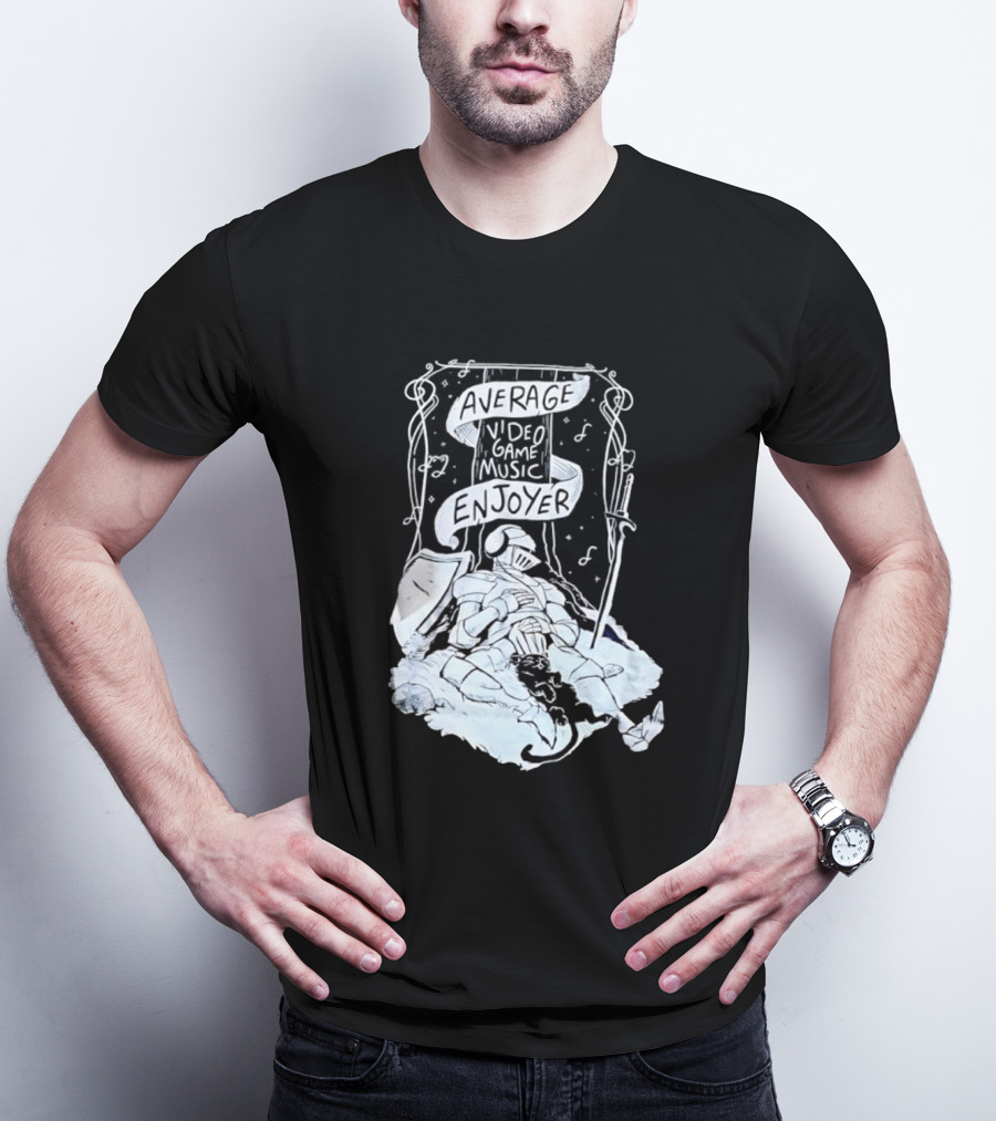 Average Video Game Music Enjoyer Knight Resting Under Stars With Cat T-Shirt
