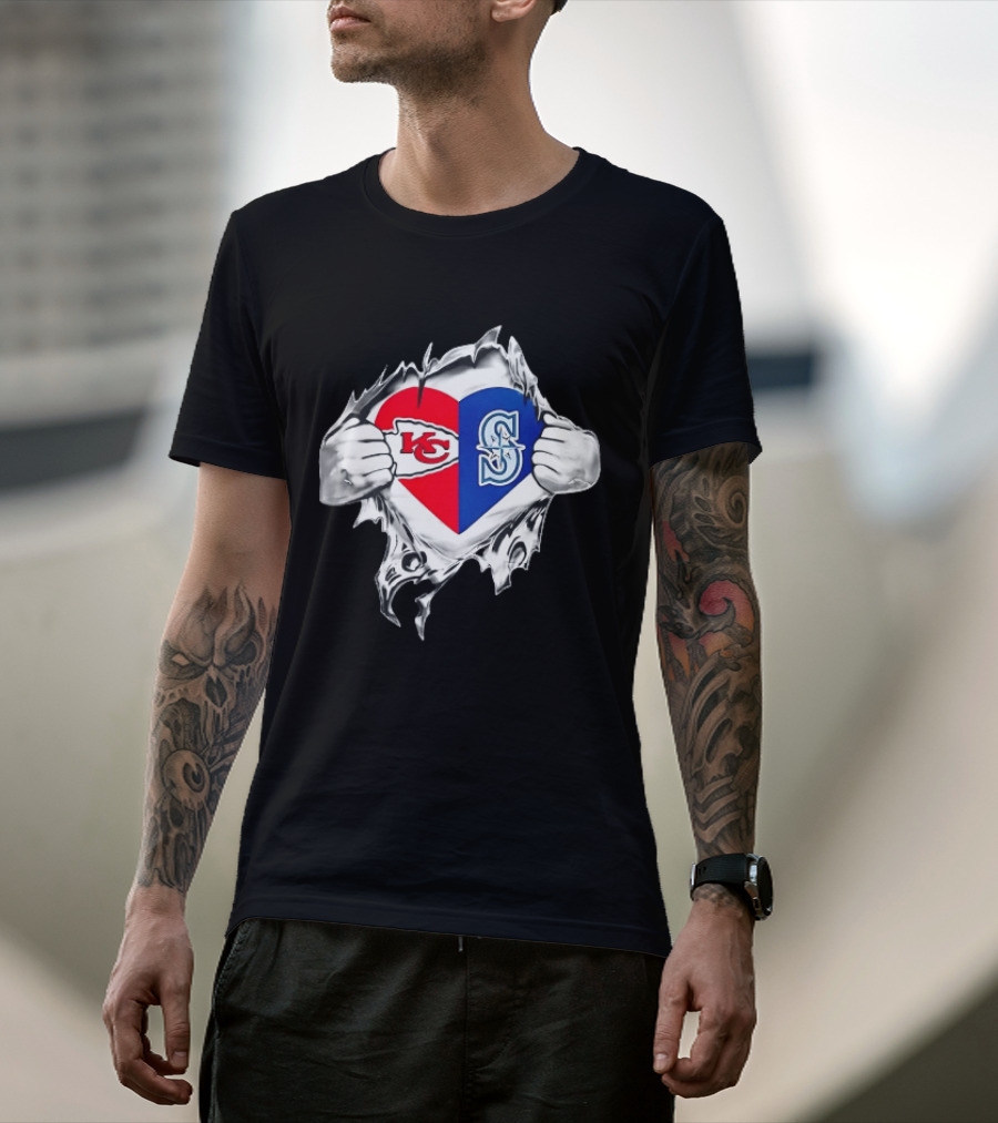 Kansas City Chiefs Seattle Mariners Ripped Heart T-Shirt