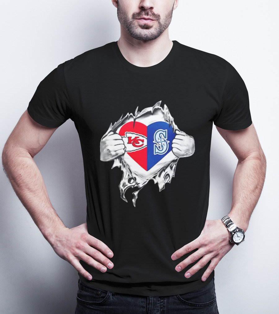 Kansas City Chiefs Seattle Mariners Ripped Heart T-Shirt