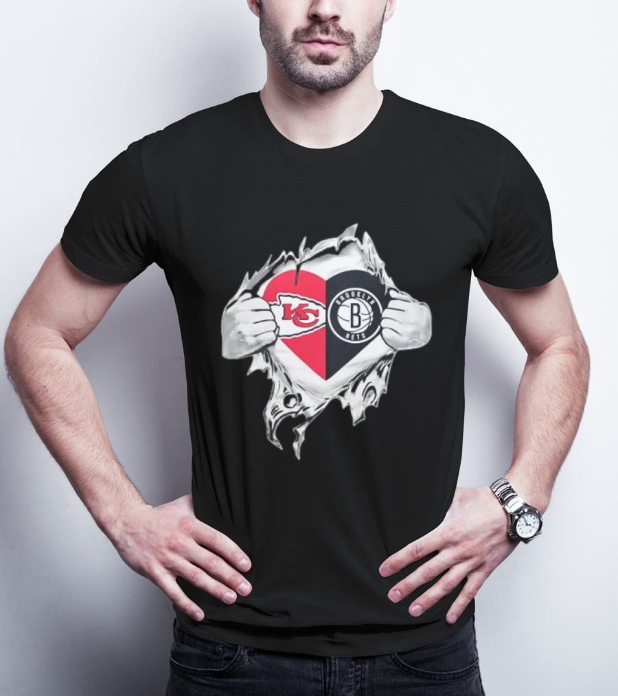 Kansas City Chiefs Brooklyn Nets Torn Heart Fan T-Shirt