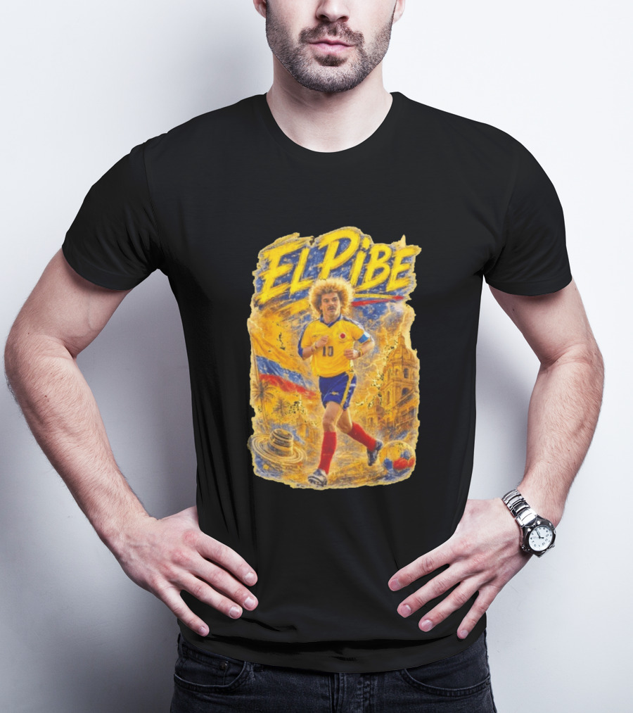 Carlos Valderrama El Pibe Colombia Football Legend Iconic Yellow Jersey T-Shirt