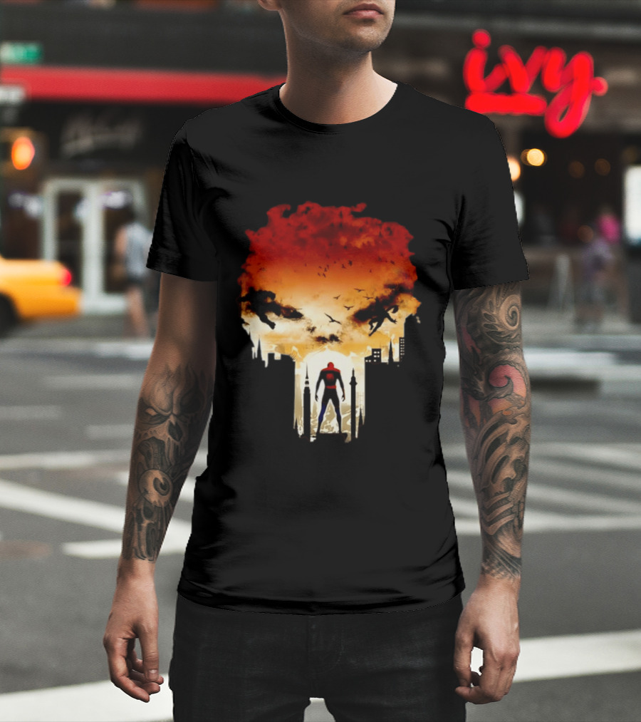 Spider Man Hulk Wolverine Marvel Superheroes Cityscape Action Scene T-Shirt