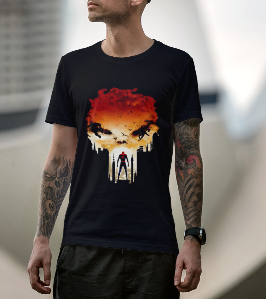 Spider Man Hulk Wolverine Marvel Superheroes Cityscape Action Scene T-Shirt