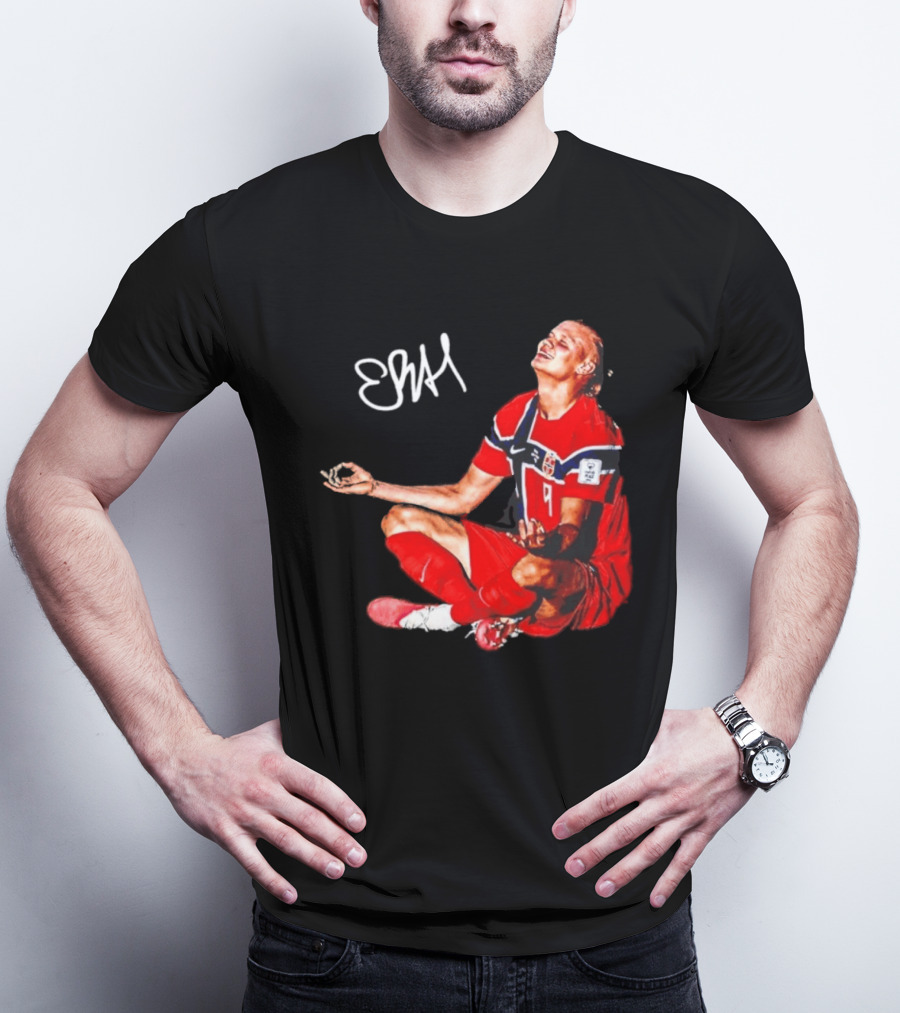 Erling Haaland Norway Football Meditation Pose Signature T-Shirt