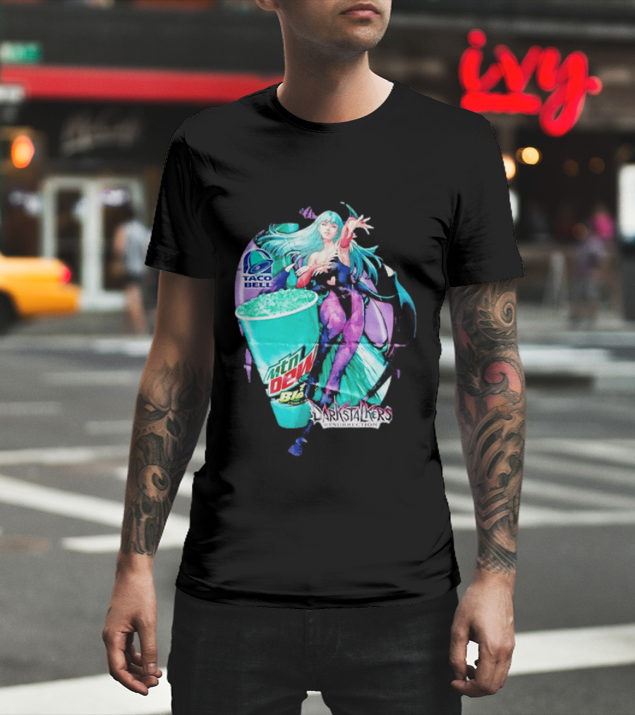 Morrigan Aensland Darkstalkers Taco Bell Mountain Dew Baja Blast Resurrection T-Shirt