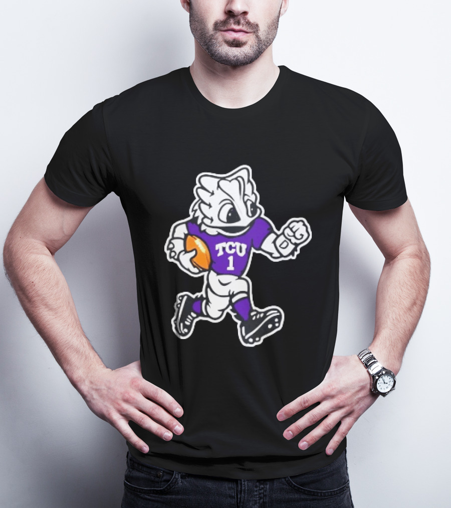 TCU Horned Frog Mascot Running Football TCU 1 Fan Gear T-Shirt