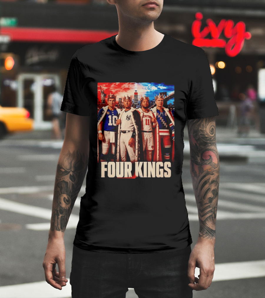 Four Kings New York Giants Yankees Knicks Rangers T-Shirt