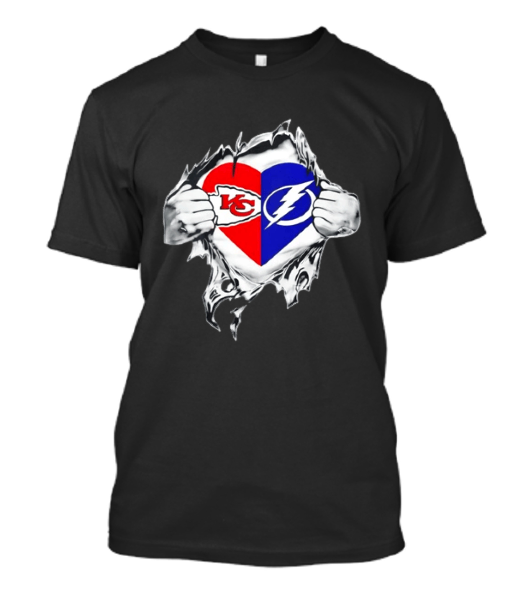 Kansas City Chiefs Heart Ripping Tampa Bay Lightning NFL NHL T-Shirt