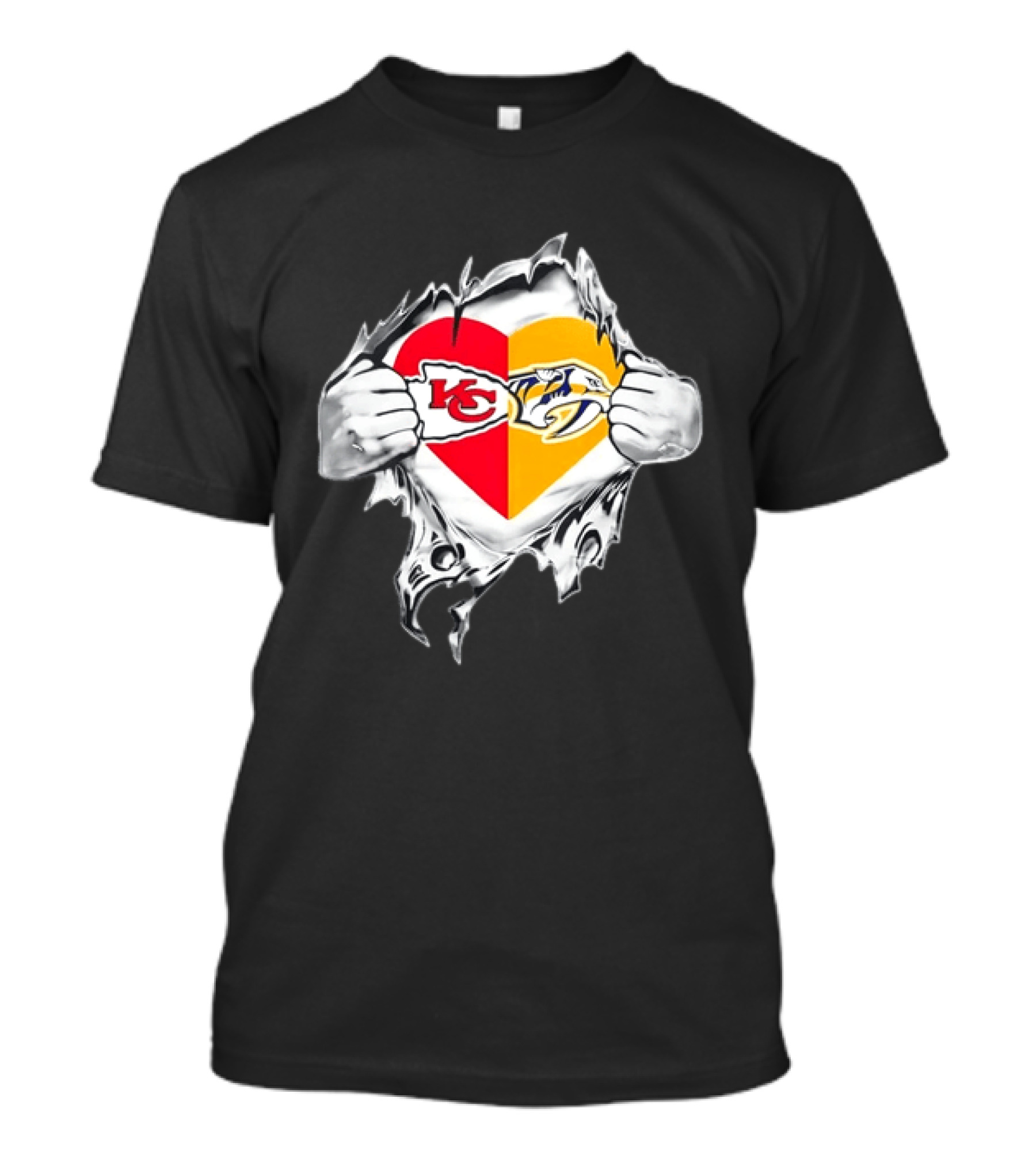 Kansas City Chiefs Nashville Predators Heart Ripping Open T-Shirt