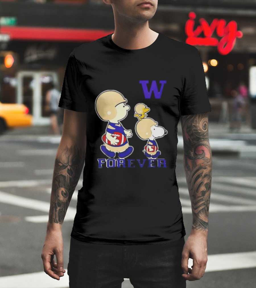 Peanuts Characters Football Players Washington Huskies W Forever T-Shirt