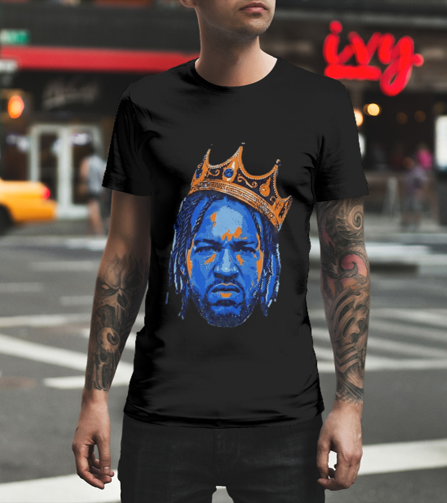 Jalen Brunson New York Knicks King Of New York Orange Crown Blue T-Shirt
