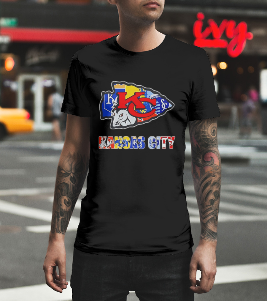 Kansas City Chiefs Royals Sporting KC Collage Arrowhead Sports Team T-Shirt