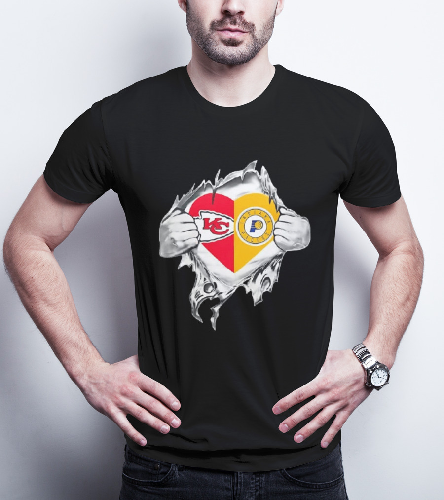 Kansas City Chiefs Indiana Pacers Heart Torn Open T-Shirt
