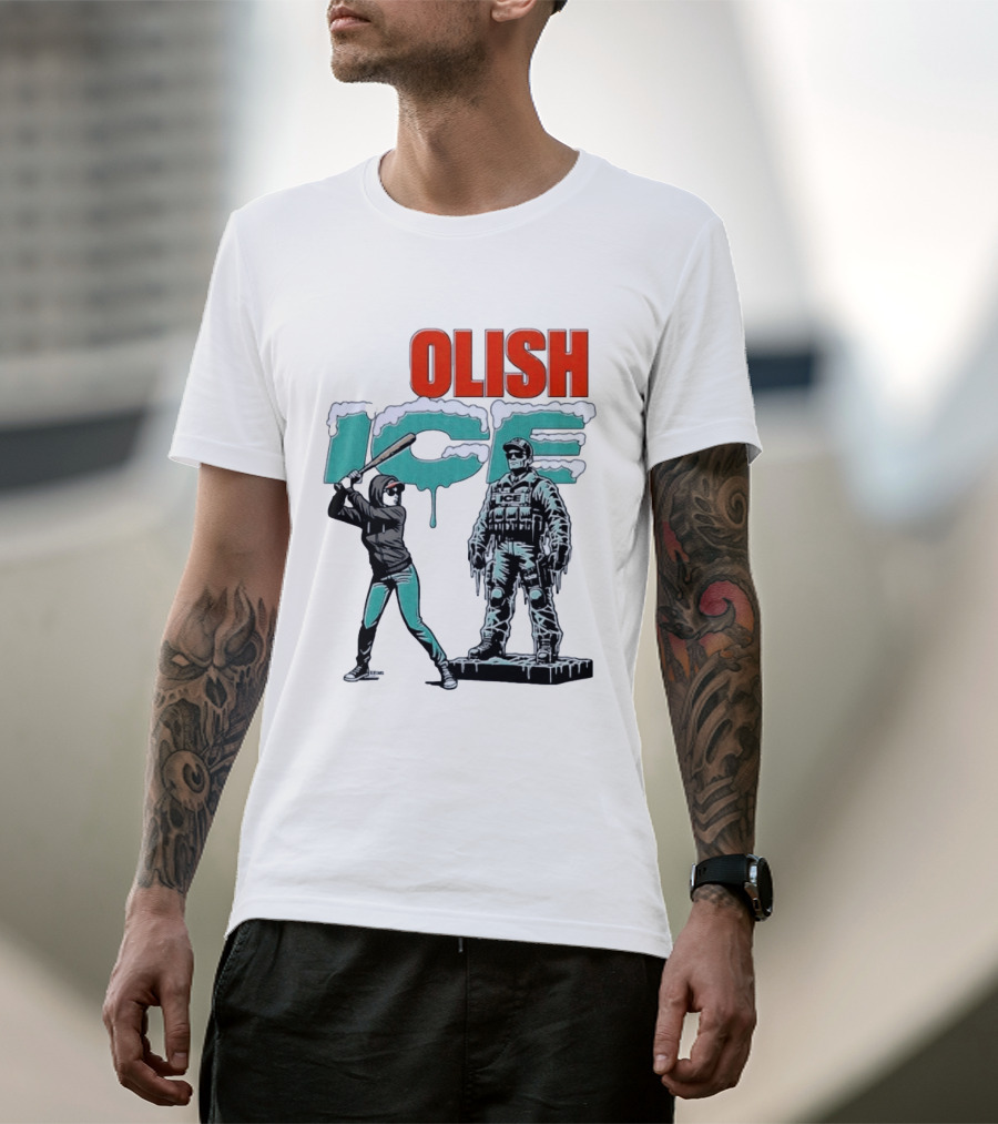 Krime Olish ICE Woman With Baseball Bat Smashing Statue T-Shirt