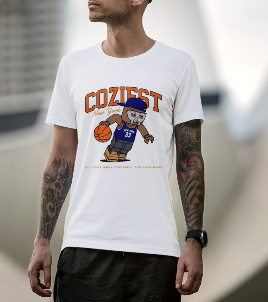 Coziest New York MF DOOM Patrick Ewing Knicks All Caps Basketball Lego T-Shirt