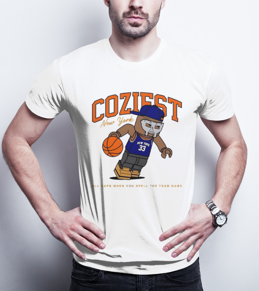 Coziest New York MF DOOM Patrick Ewing Knicks All Caps Basketball Lego T-Shirt