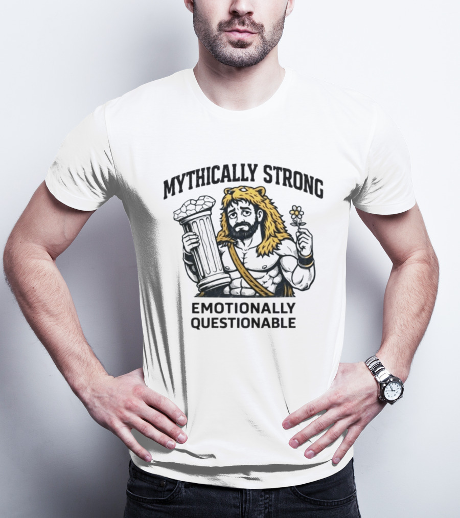 Mythically Strong Emotionally Questionable Hercules Lion Skin Pillar T-Shirt