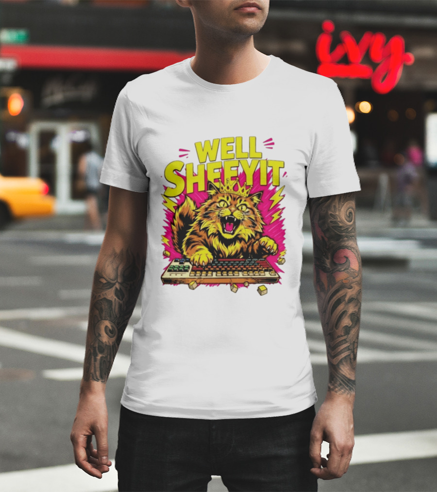 Well Sheeyit Crowned Cat Typing On Keyboard T-Shirt