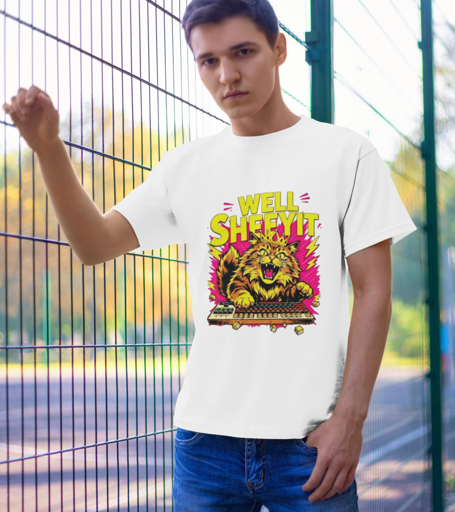 Well Sheeyit Crowned Cat Typing On Keyboard T-Shirt