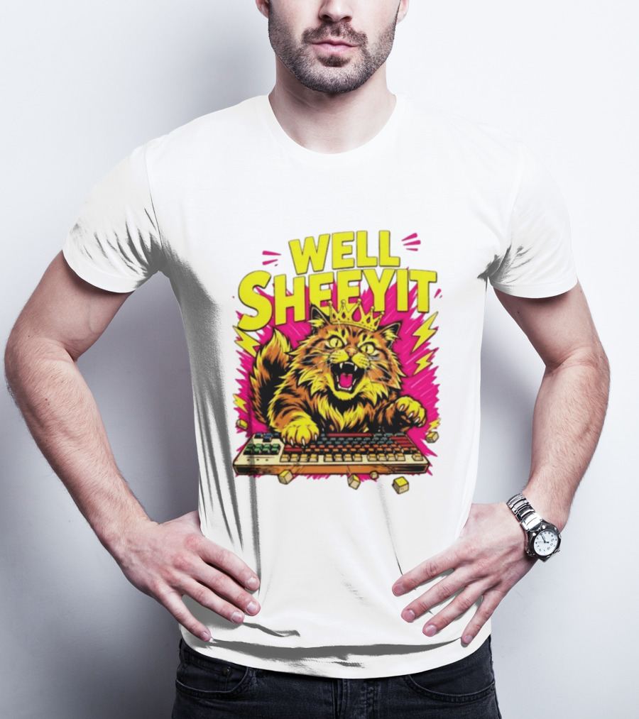 Well Sheeyit Crowned Cat Typing On Keyboard T-Shirt