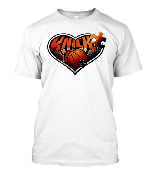 New York Knicks Puzzle Basketball Heart T-Shirt