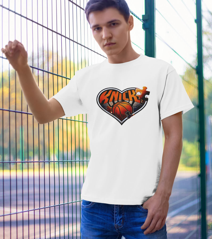 New York Knicks Puzzle Basketball Heart T-Shirt