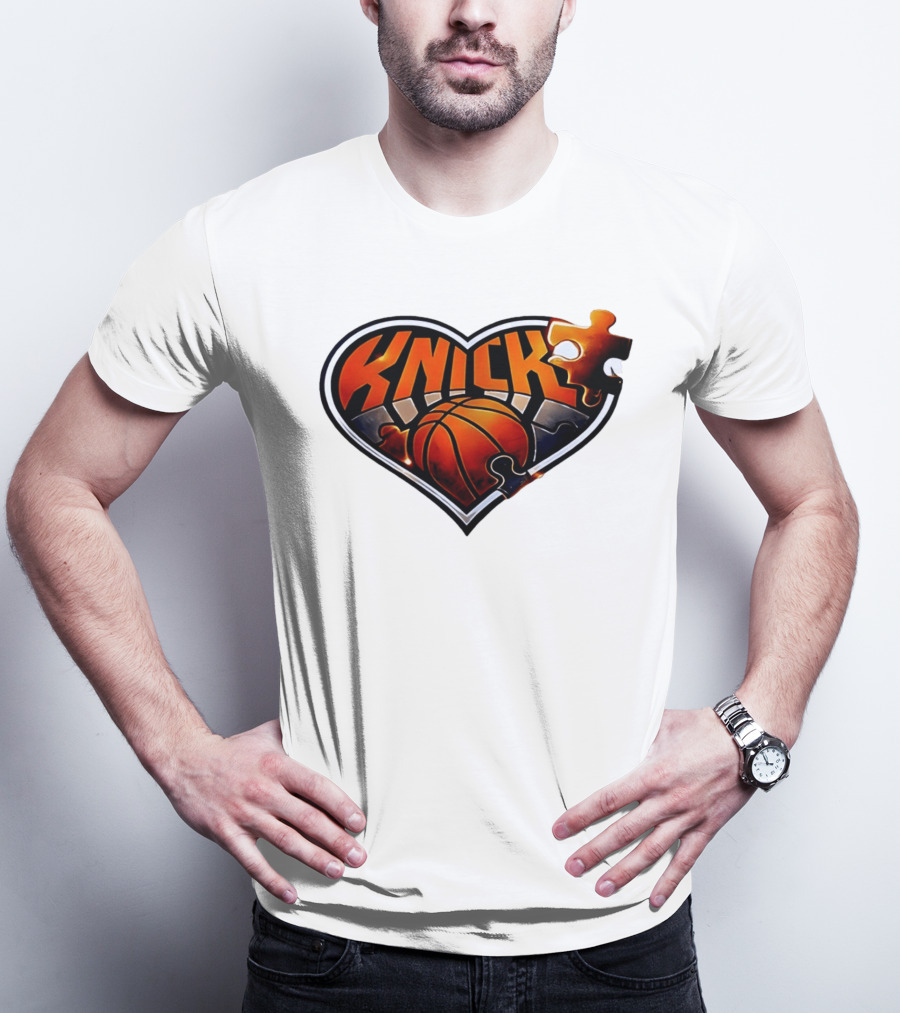 New York Knicks Puzzle Basketball Heart T-Shirt