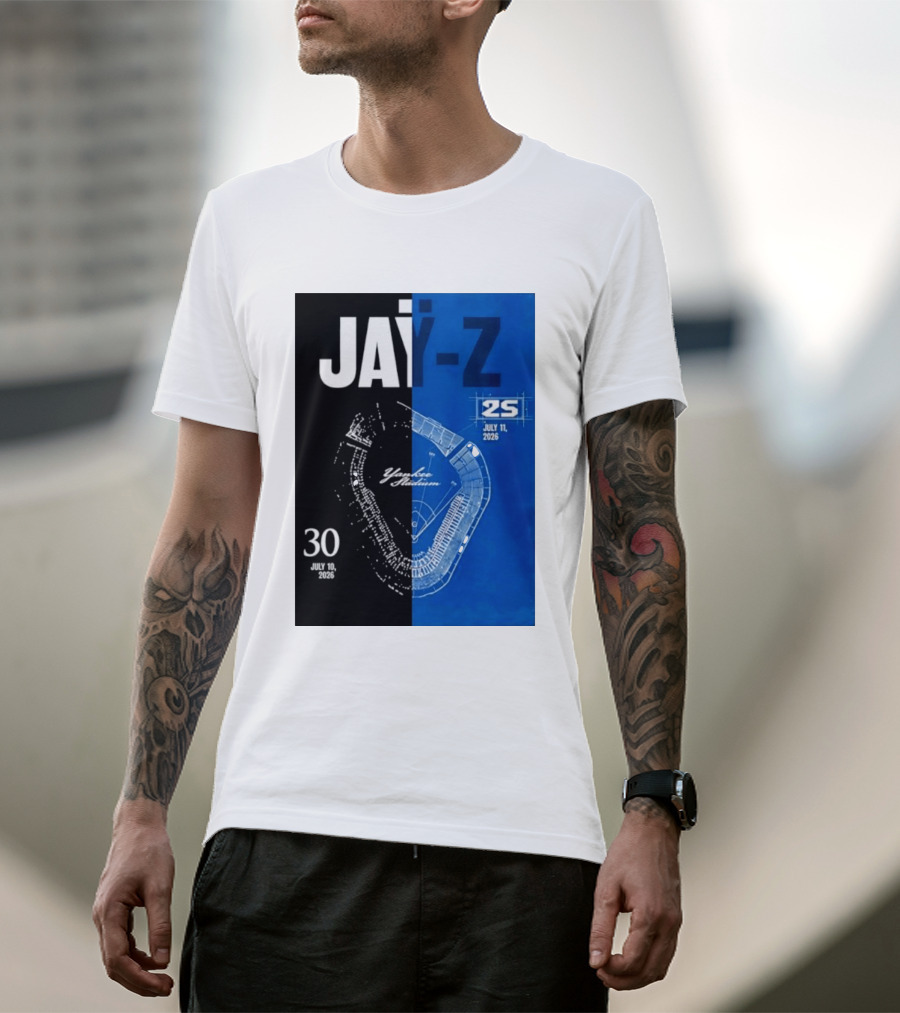 Jay Z Yankee Stadium July 10 11 2026 Celebration With Map Blueprint T-Shirt