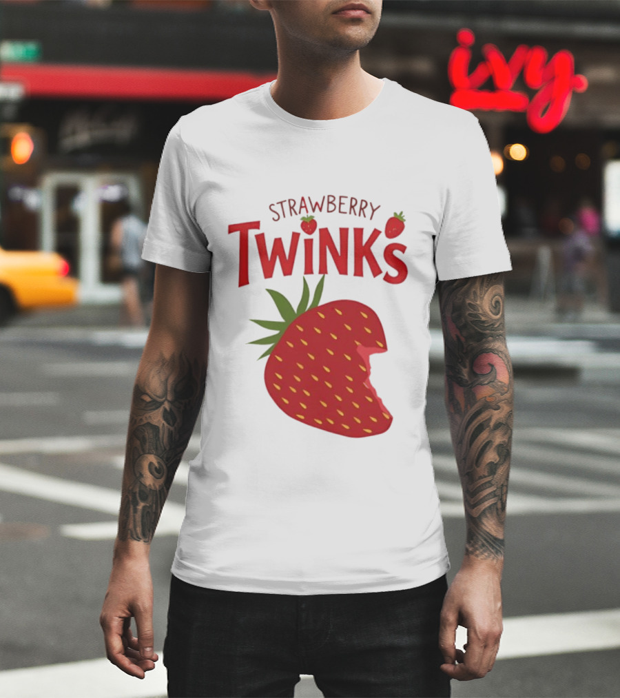 Strawberry Twinks Fruit Snack Pun Playful Bite T-Shirt