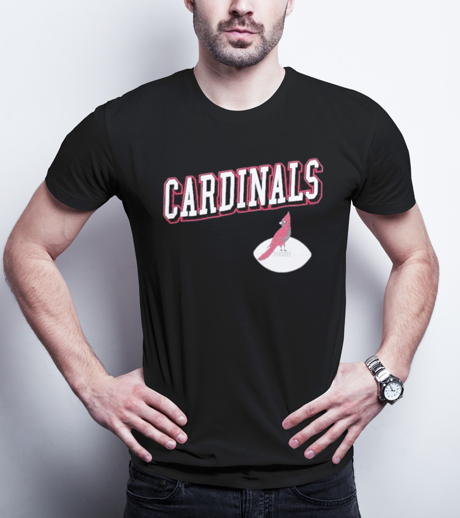 Arizona Cardinals Black Text With Cardinal On Football T-Shirt