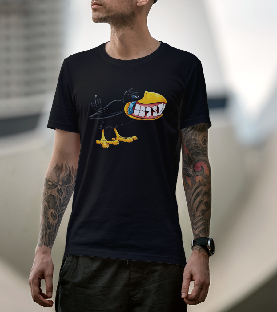 Crow With Huge Teeth Cartoon Blue Phone Green T-Shirt