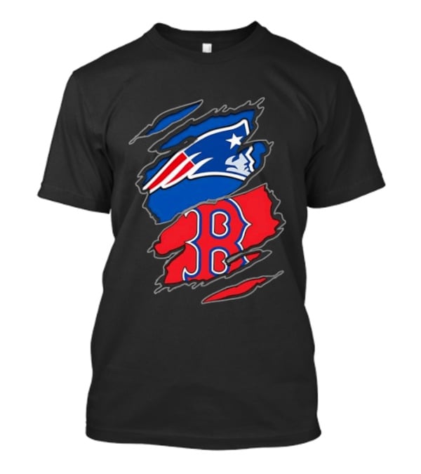 Patriots Red Sox Ripped Design New England Boston Sports Fan T-Shirt