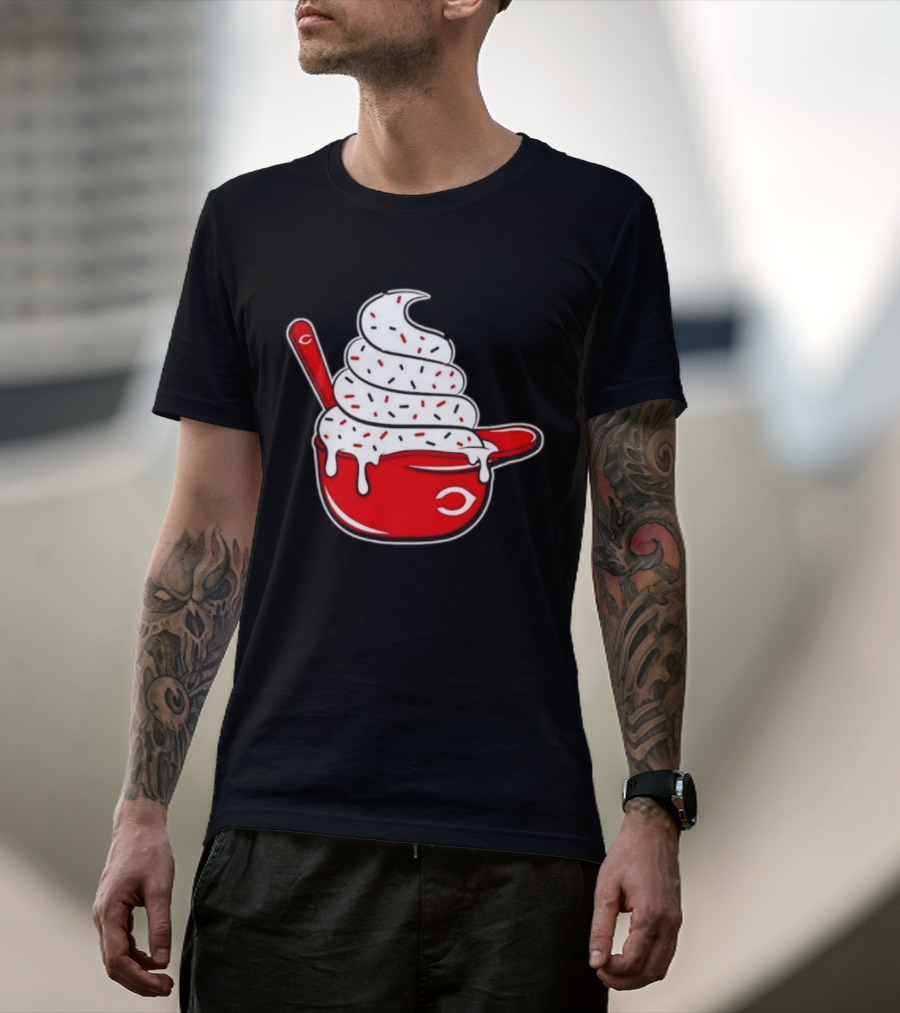 Cincinnati Reds Ice Cream Helmet With Sprinkles And Spoon T-Shirt