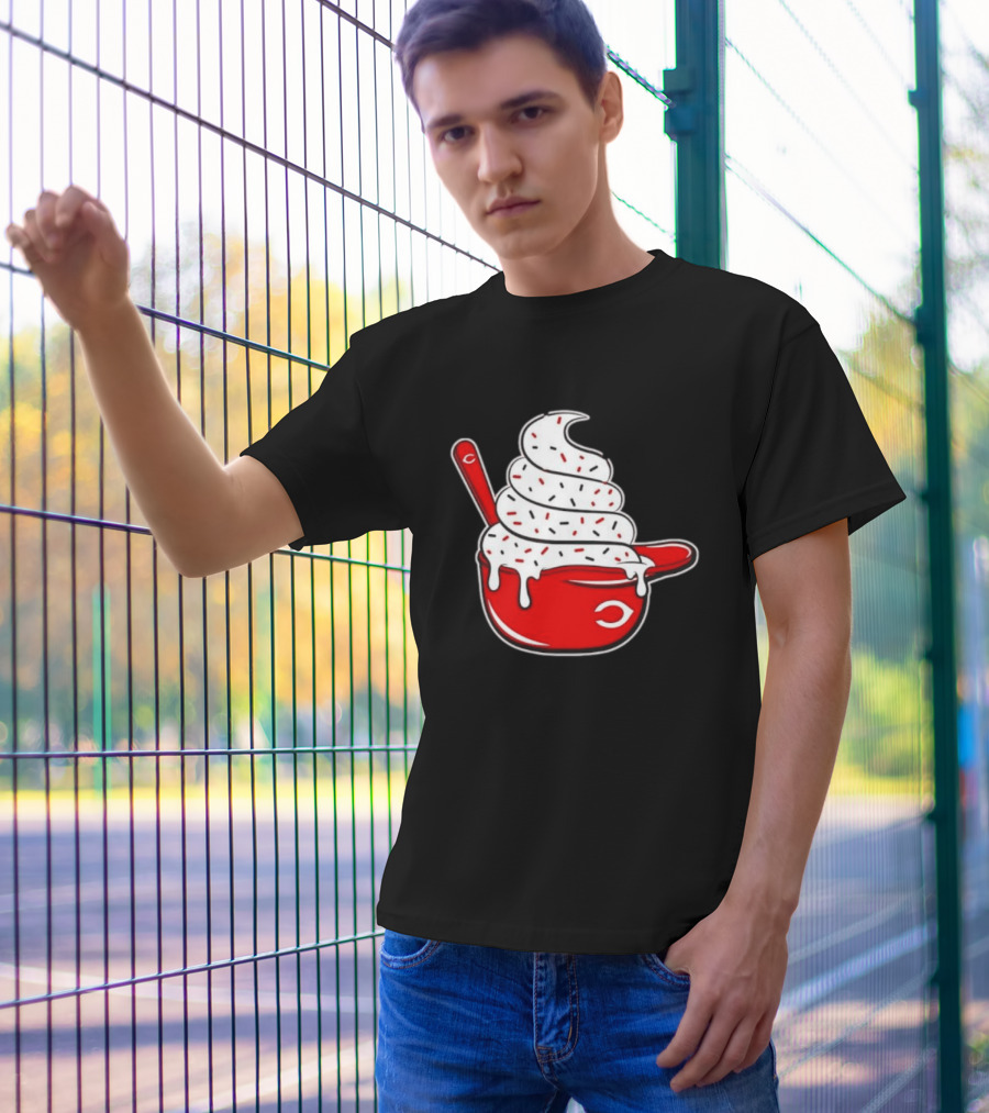 Cincinnati Reds Ice Cream Helmet With Sprinkles And Spoon T-Shirt