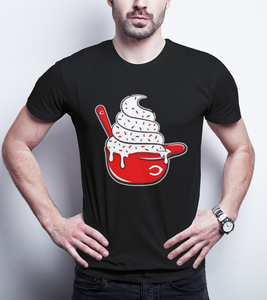 Cincinnati Reds Ice Cream Helmet With Sprinkles And Spoon T-Shirt