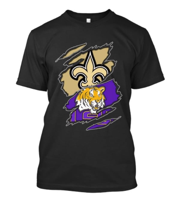 New Orleans Saints LSU Tigers Football Louisiana Logos Ripped T-Shirt