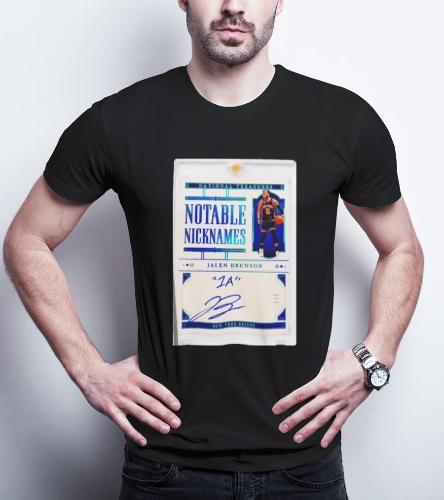 Jalen Brunson New York Knicks National Treasures Notable Nicknames 1A Autograph 1/1 Trading Card T-Shirt