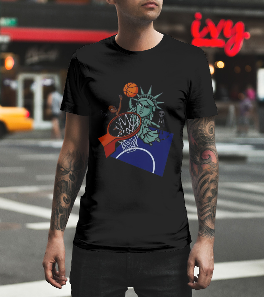 Statue Of Liberty Basketball Dunk With Alien And Athlete Joe Maracic T-Shirt