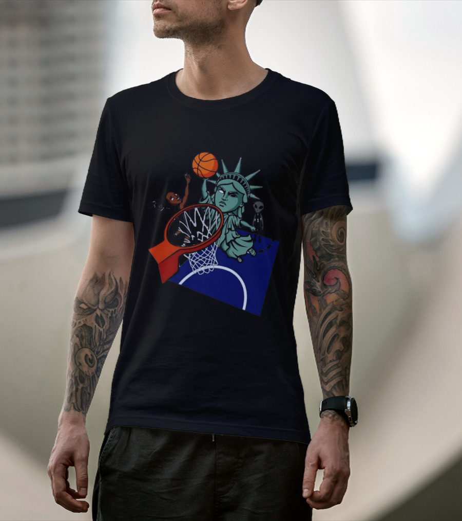 Statue Of Liberty Basketball Dunk With Alien And Athlete Joe Maracic T-Shirt