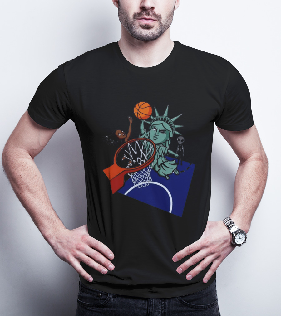 Statue Of Liberty Basketball Dunk With Alien And Athlete Joe Maracic T-Shirt