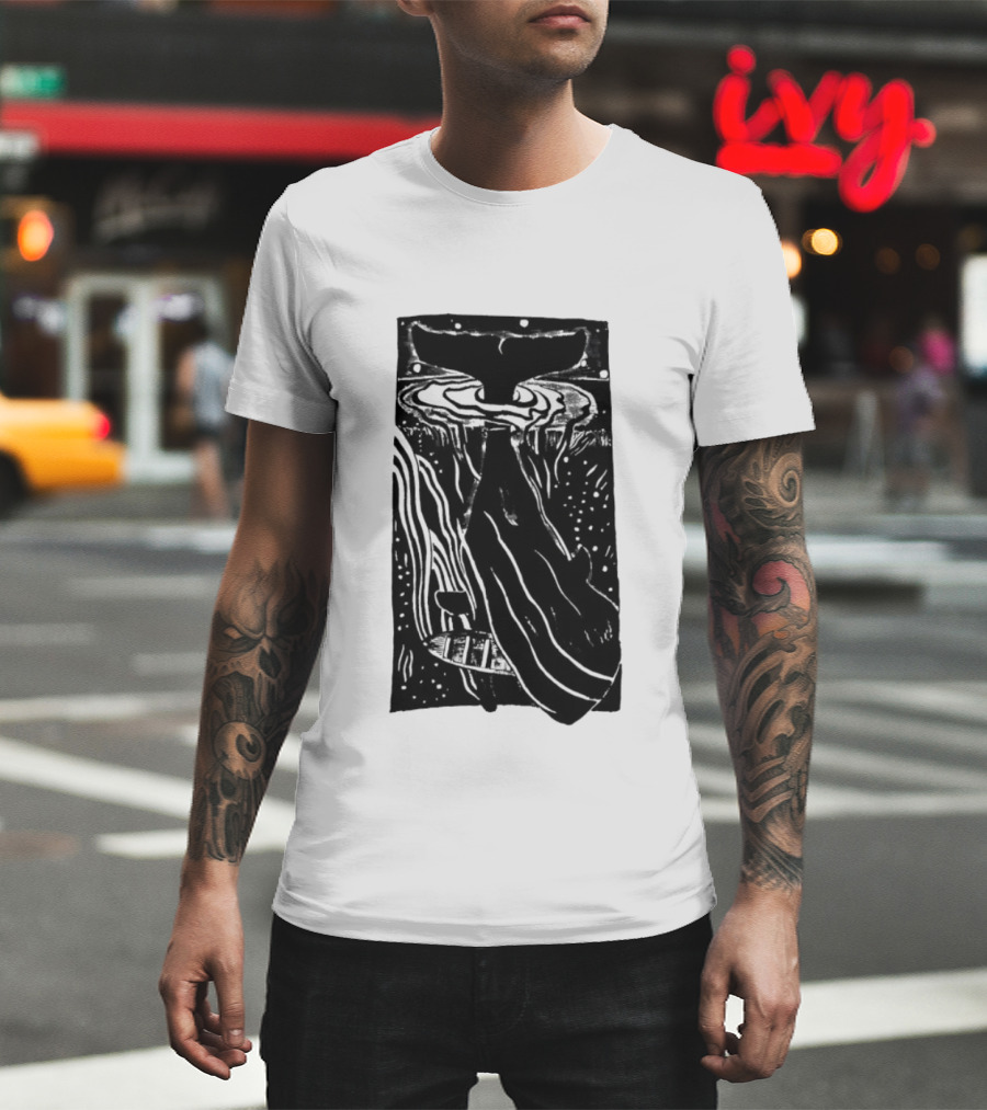 American Traditional Moby Dick Vintage Tattoo Style Whale Ocean Nautical T-Shirt
