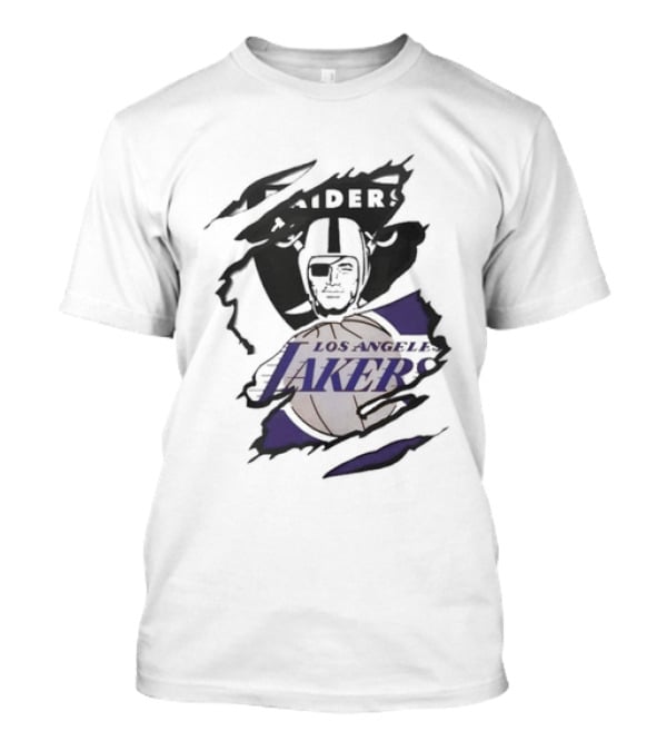 Las Vegas Raiders Los Angeles Lakers Beneath The Surface Raiders Helmet Basketball Fusion T-Shirt