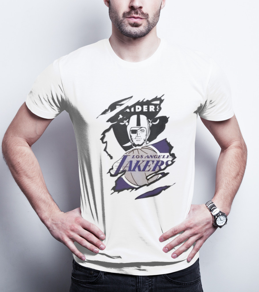 Las Vegas Raiders Los Angeles Lakers Beneath The Surface Raiders Helmet Basketball Fusion T-Shirt