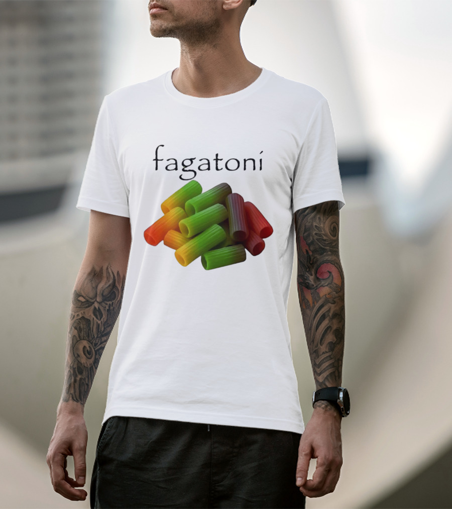 Fagatoni Rainbow Rigatoni Pasta Food Joke Pun LGBTQ+ Pride Humor T-Shirt