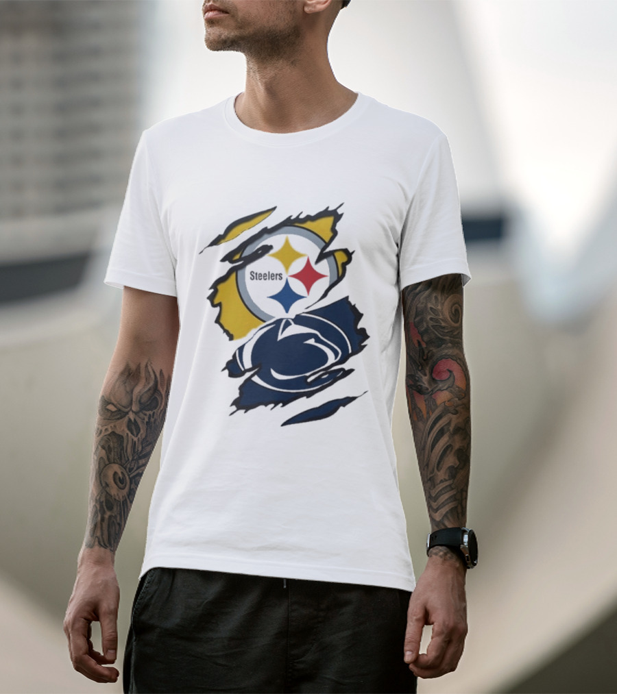 Pittsburgh Steelers Penn State Scratched Logo Fusion Beneath The Surface T-Shirt