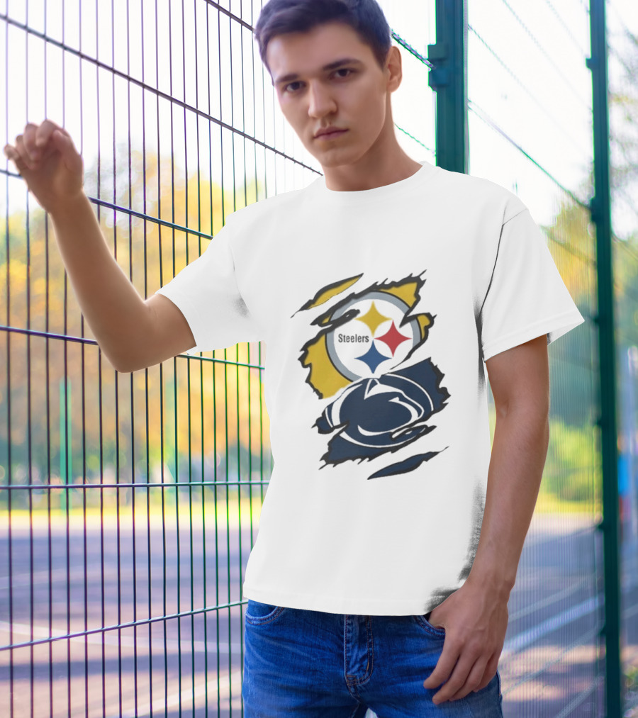 Pittsburgh Steelers Penn State Scratched Logo Fusion Beneath The Surface T-Shirt