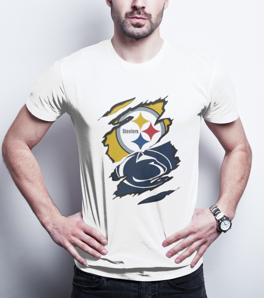 Pittsburgh Steelers Penn State Scratched Logo Fusion Beneath The Surface T-Shirt